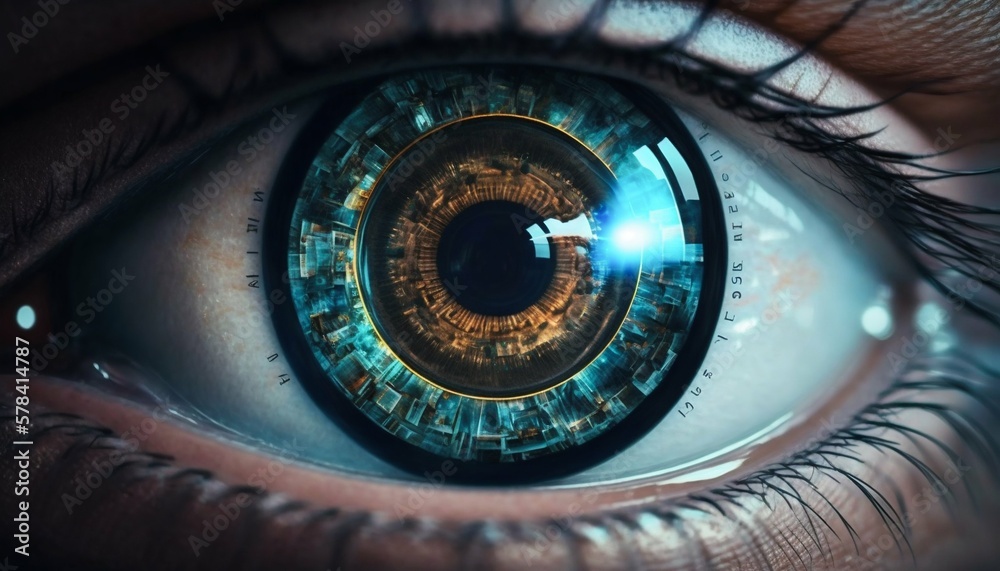 Human eye with binary code in pupil. Generative AI Stock Illustration ...
