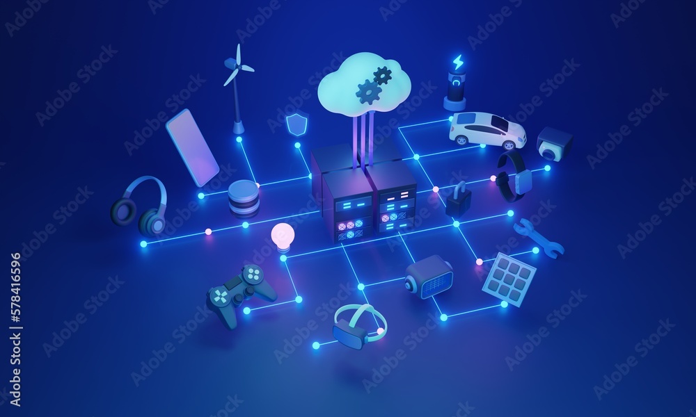 Edge computing concept, 3D illustration. Distributes data processing ...