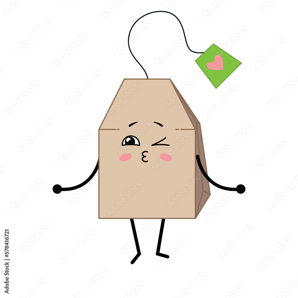 Cute kawaii tea bag. Cartoon character tea bag. Vector illustration ...