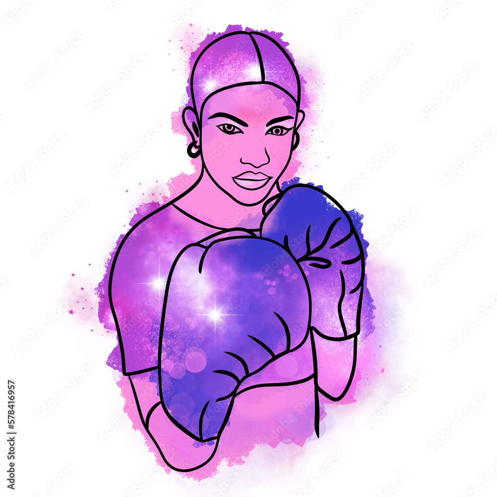 Hand drawn illustration of boxing woman gloves sport training. Bright ...