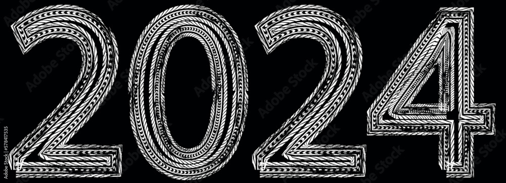 Happy New Year 2024 Black And White Urban Vector Texture Template. Dark ...
