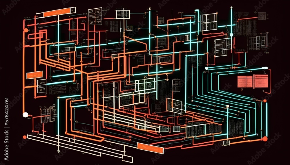 Algorithms concept illustration. A complex flowchart of interconnected ...