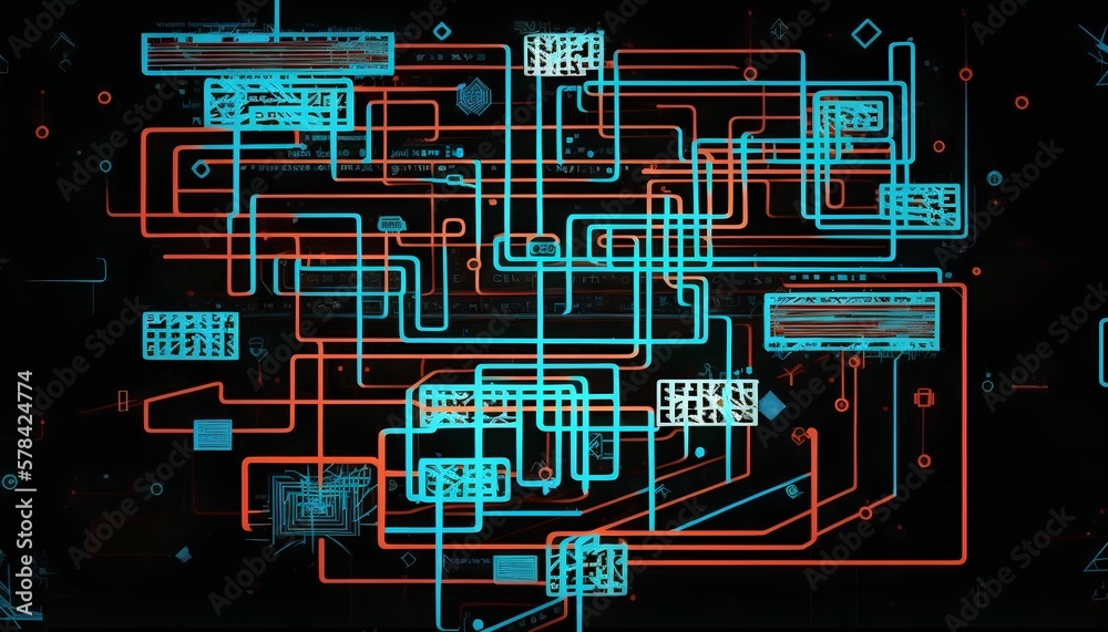 Algorithms concept illustration. A complex flowchart of interconnected ...
