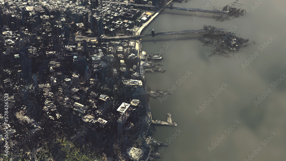 3d rendering, Destroyed New York Manhattan city after massive war, 2023 ... 3d rendering, Destroyed New York Manhattan city after massive war, 2023 ...