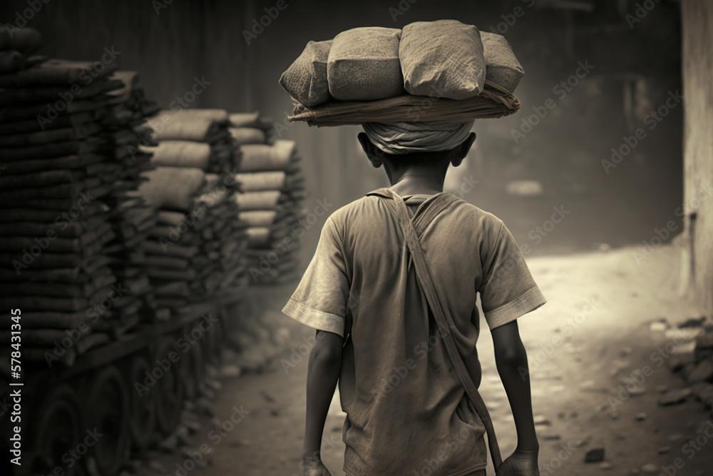 Photo & Art Print Child labor back view, concept of Exploitation and ...