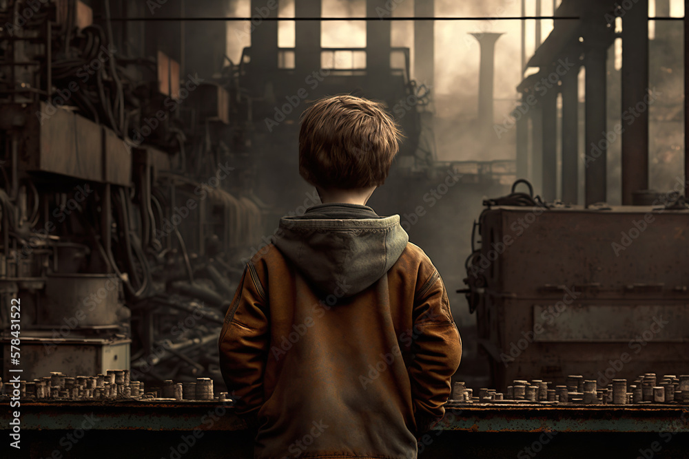 Child labor on factory back view, concept of Exploitation and ...