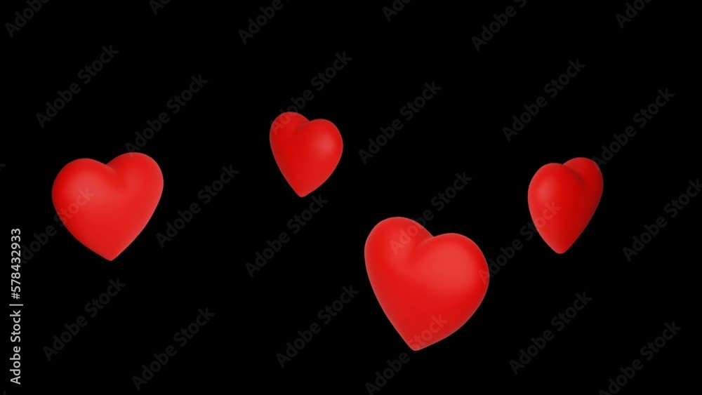 Pack of five 3d Heart loop Animation in cartoon style on transparent ...