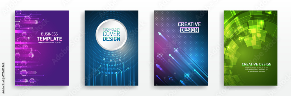 Hi-tech brochure flyer template. Abstract futuristic design concept ...
