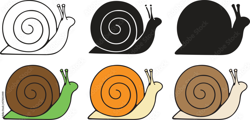 Cute Snail Clipart - Outline, Silhouette & Color Stock Vector | Adobe Stock