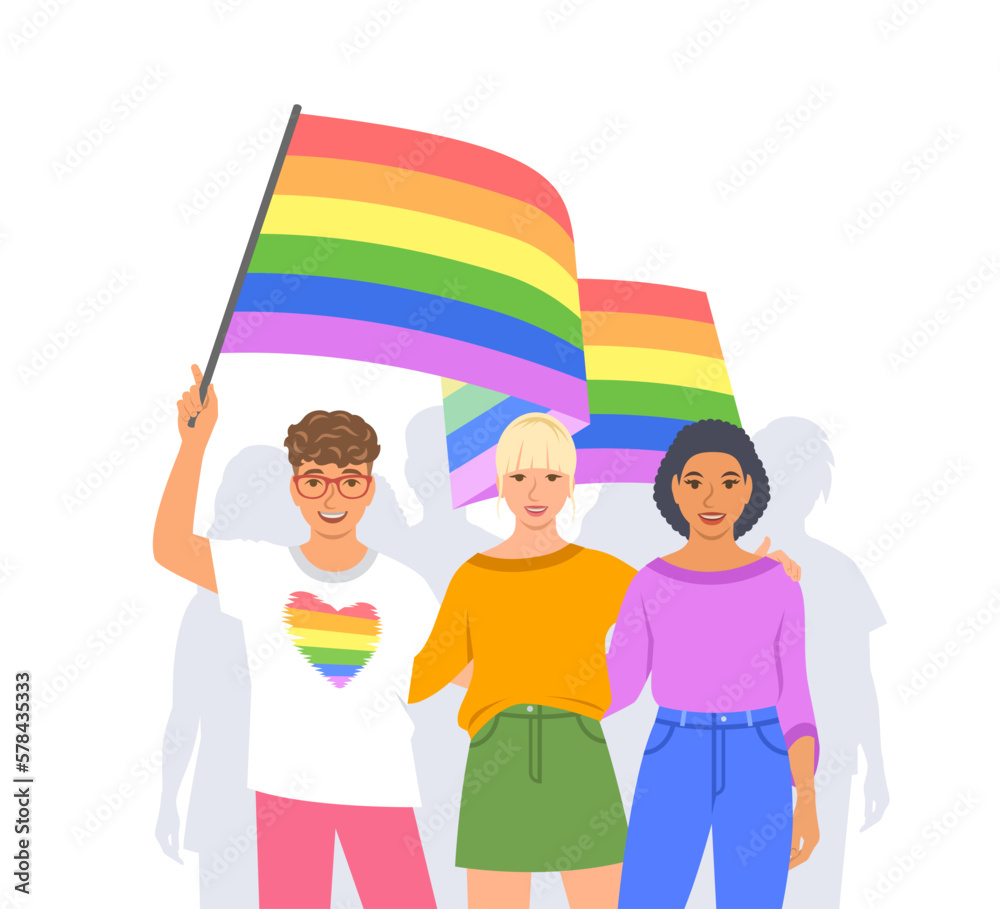 LGBT pride month. Gay parade. Group of lesbian, gay, bisexual and ...