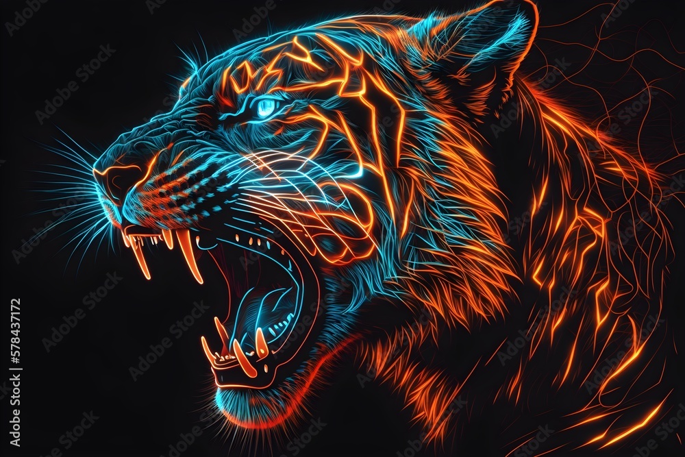 Wallpaper Illustration and background of an abstract neon light tiger ...