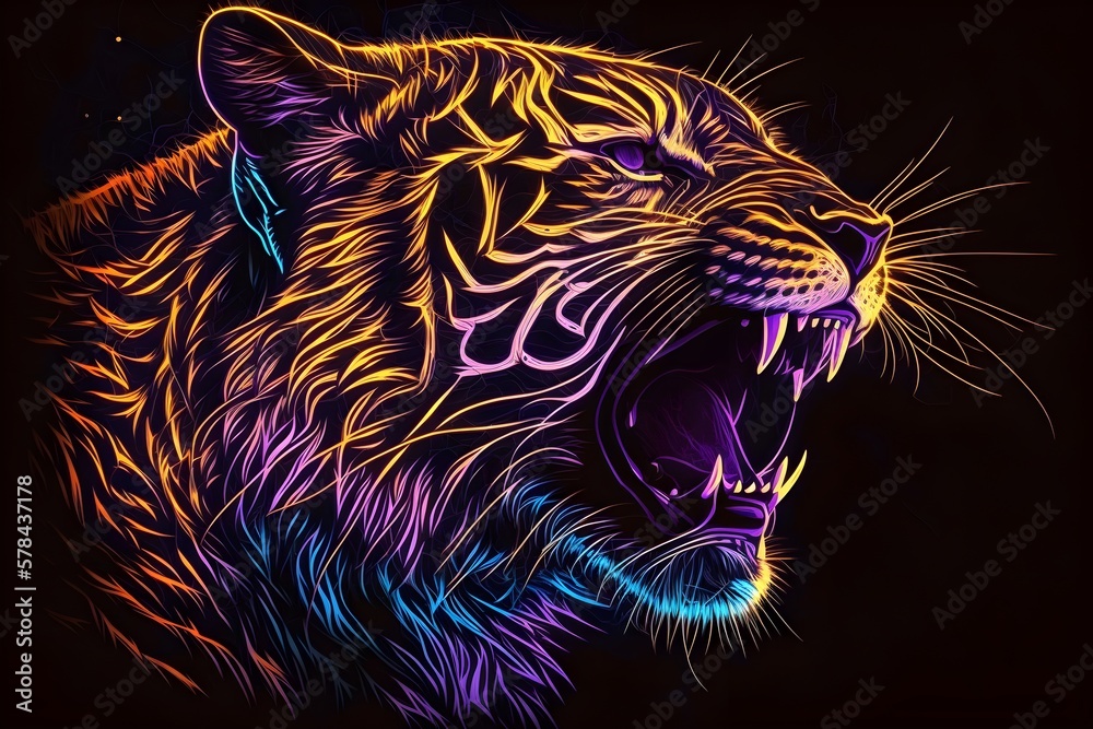 Wallpaper Illustration and background of an abstract neon light tiger ...