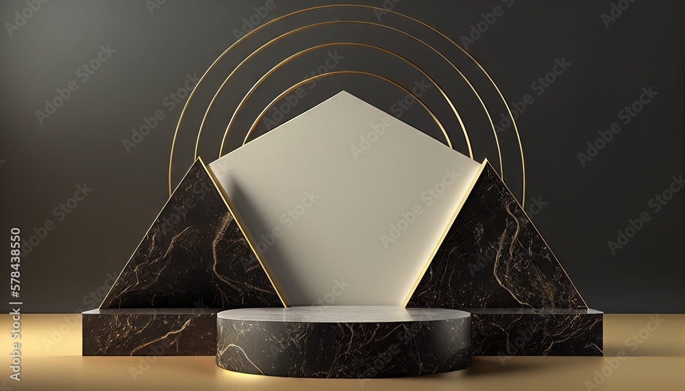 Black marble product display on luxury background with geometric ...
