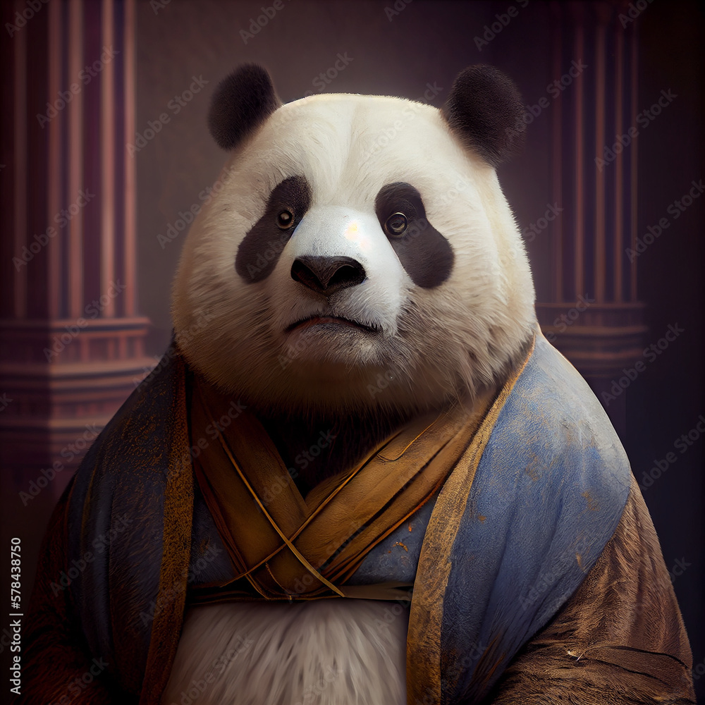 Realistic lifelike overweight fat panda bear in Medieval Renaissance ...