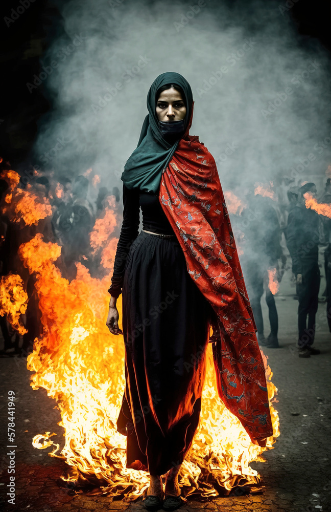Generative AI illustration of Iranian women protest against oppression ...