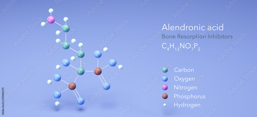 alendronic acid molecule, molecular structures, alendronate, 3d model ...