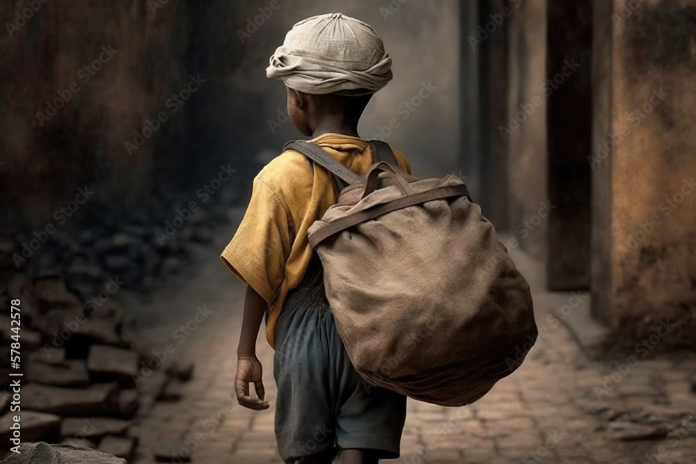 Child labor back view, concept of Exploitation and Oppression, created ...