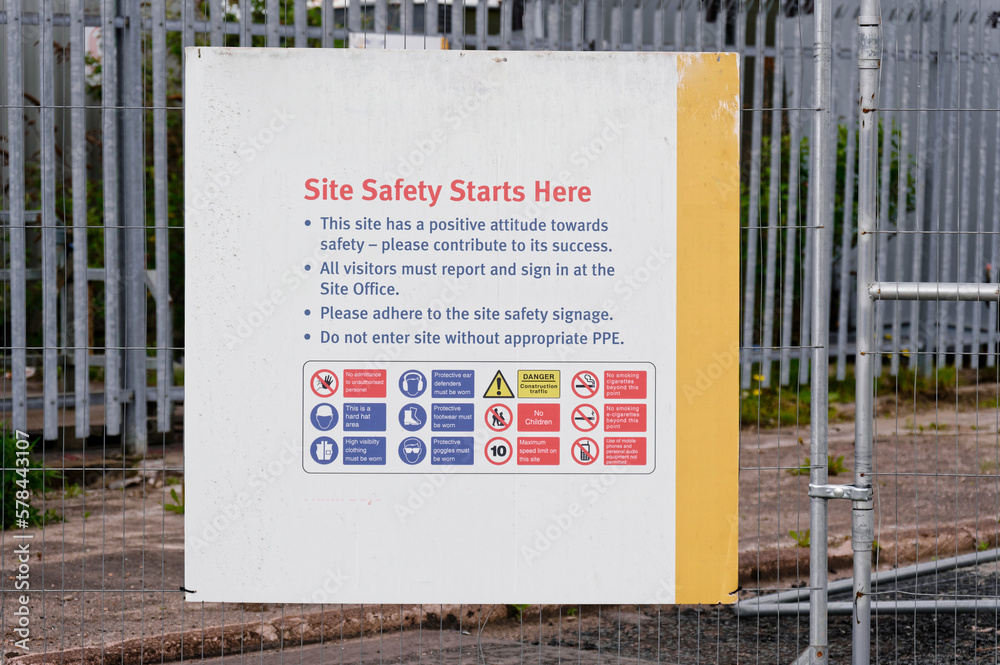 Construction site health and safety message rules sign board signage on ...