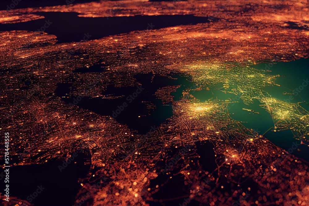 North American continent electric lights map at night. USA and Canada ...