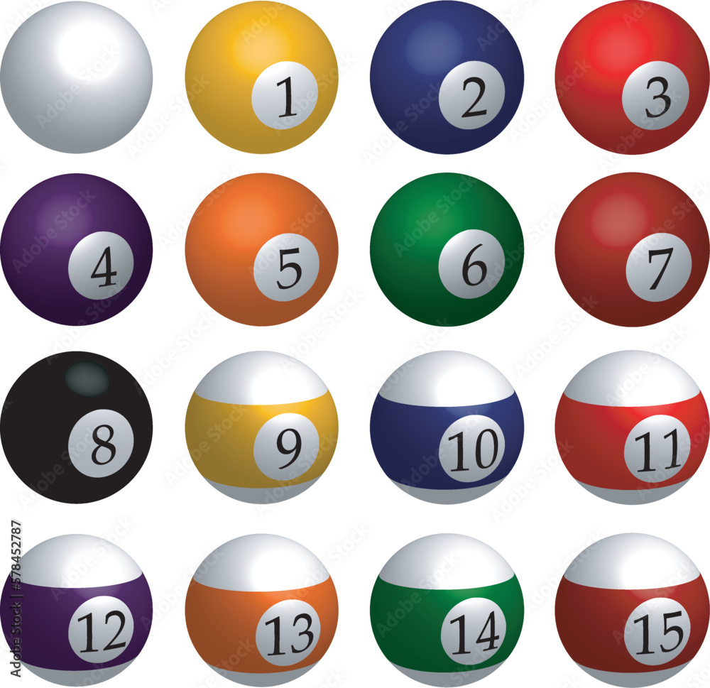 All pool ball icons collection isolated on white background, realistic ...