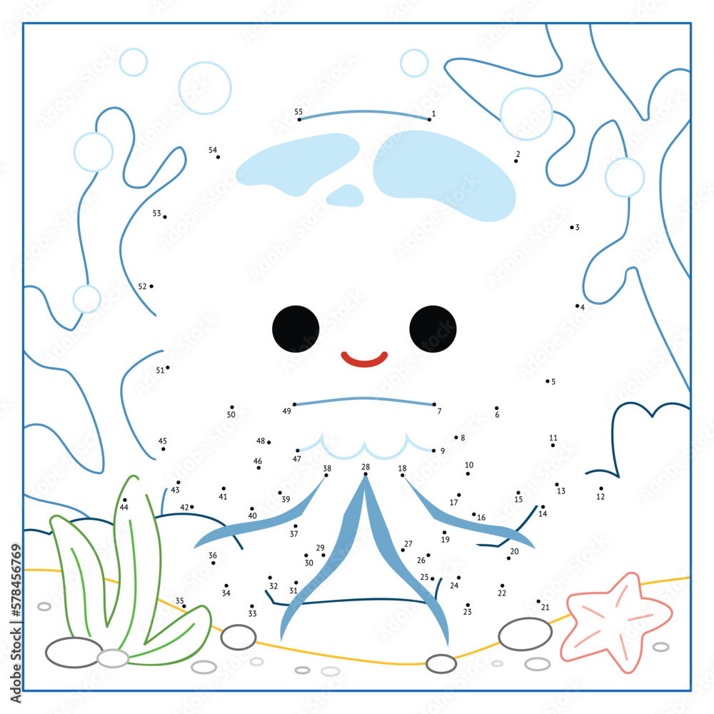 Numbers game, education dot to dot game for kids, Cute jellyfish and ...