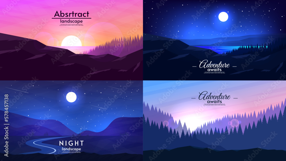 Set of banners, flat style landscape. Vector illustration. Design for ...