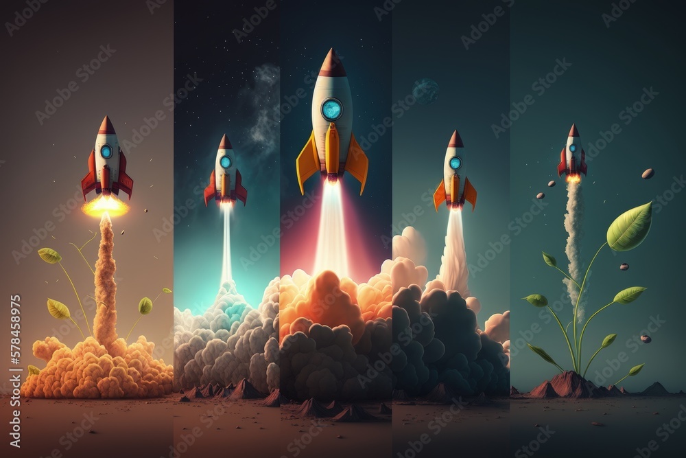 Different stages of launching a rocket, Concept of the different stages ...