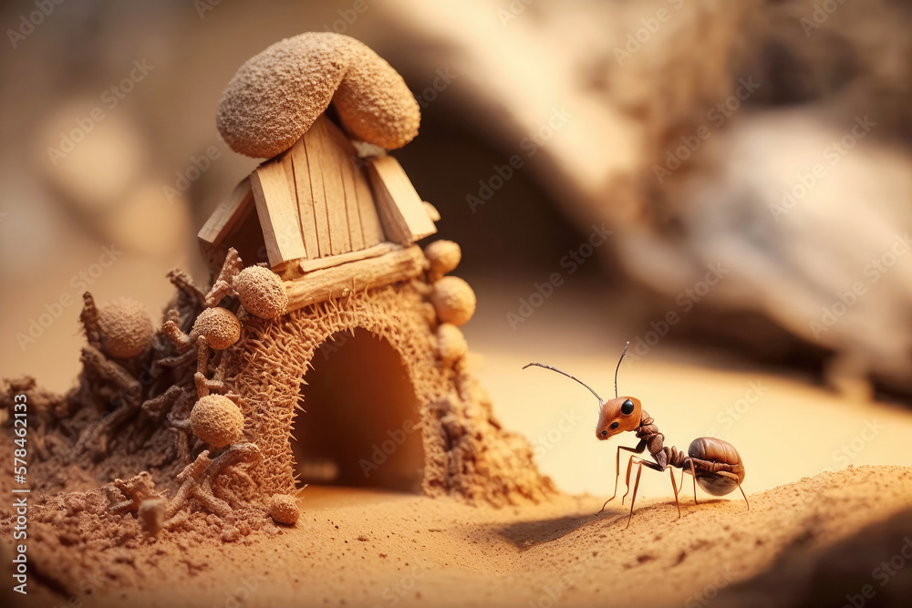Ant house made of sand and wood. Created with Generative AI technology. Stock Illustration ...