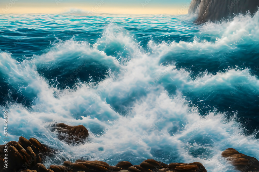 Tempestuous Waters: A Painting of the Agitated Ocean Stock Illustration ...