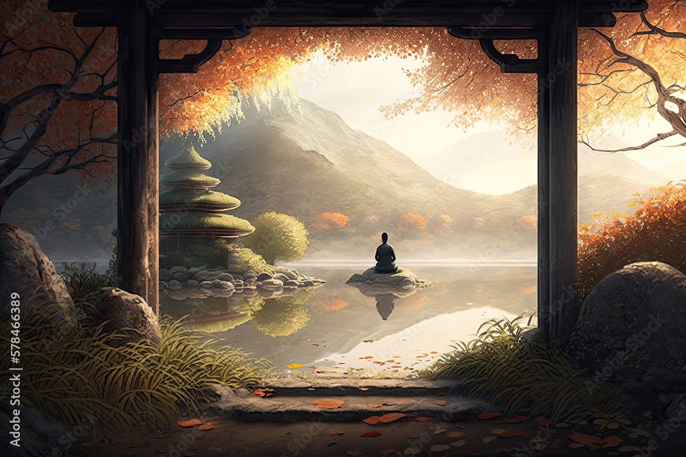 Mindful meditation in a peaceful setting. Serenity, relaxation, mental ...