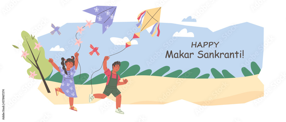 Indian festival Makar Sankranti poster or greeting banner design with ...