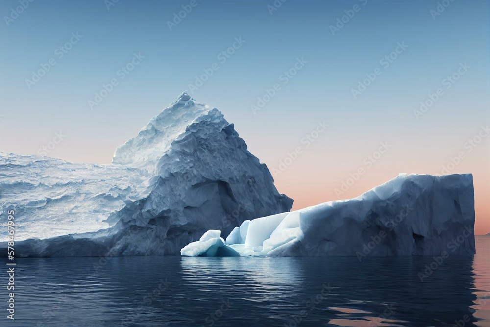 One small iceberg in sea landscape background, tip of the iceberg in ...