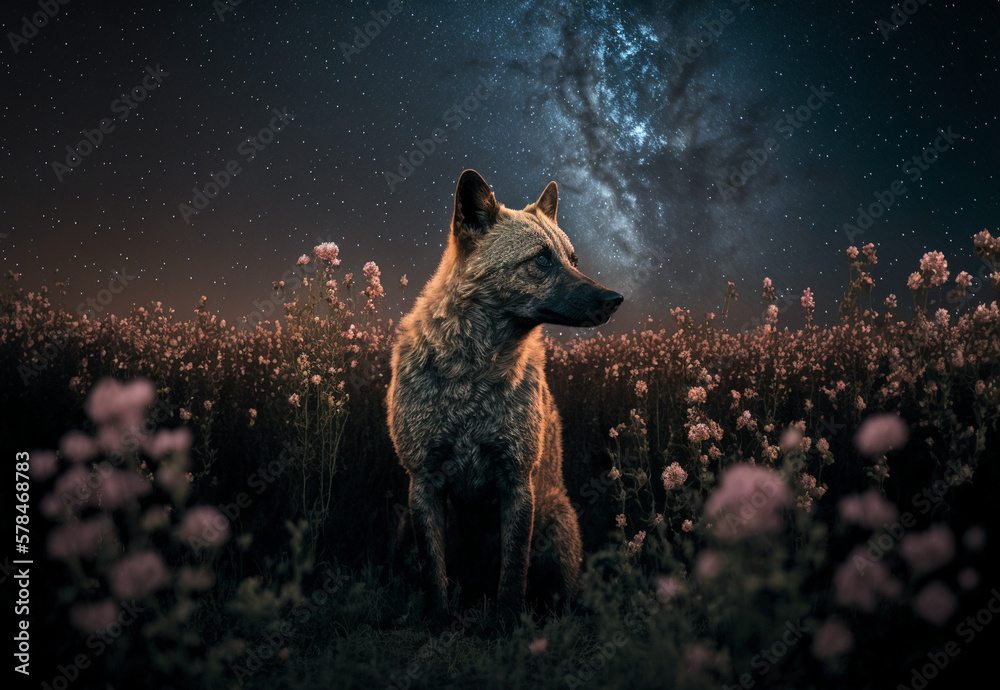 professionnal wildlife photo of a Hyena among flowers,illustration ...