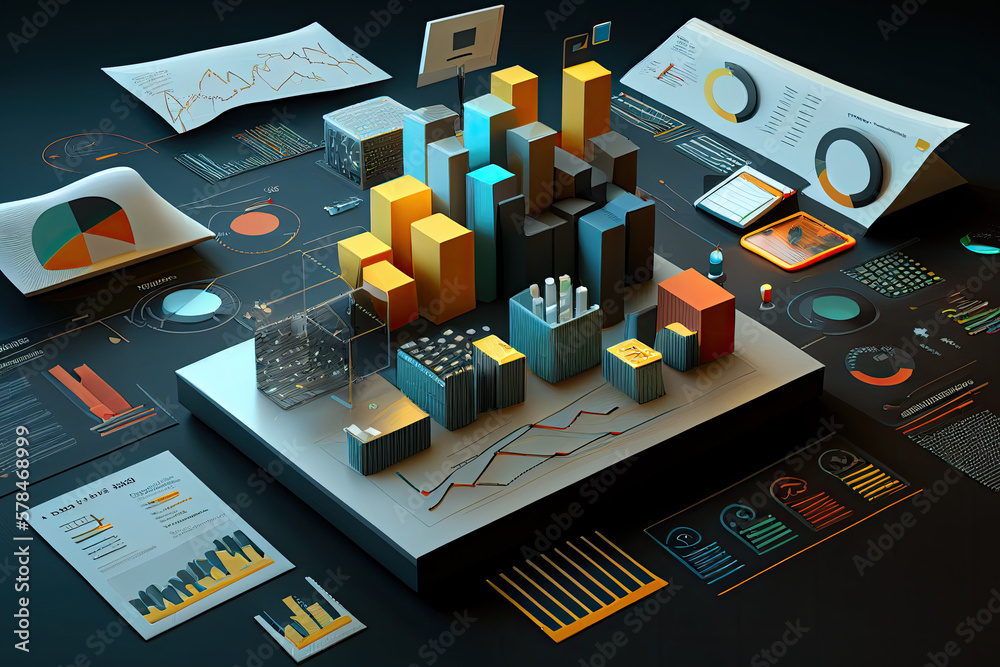 Big data analytics report. Infographic with graph and chart on abstract ...