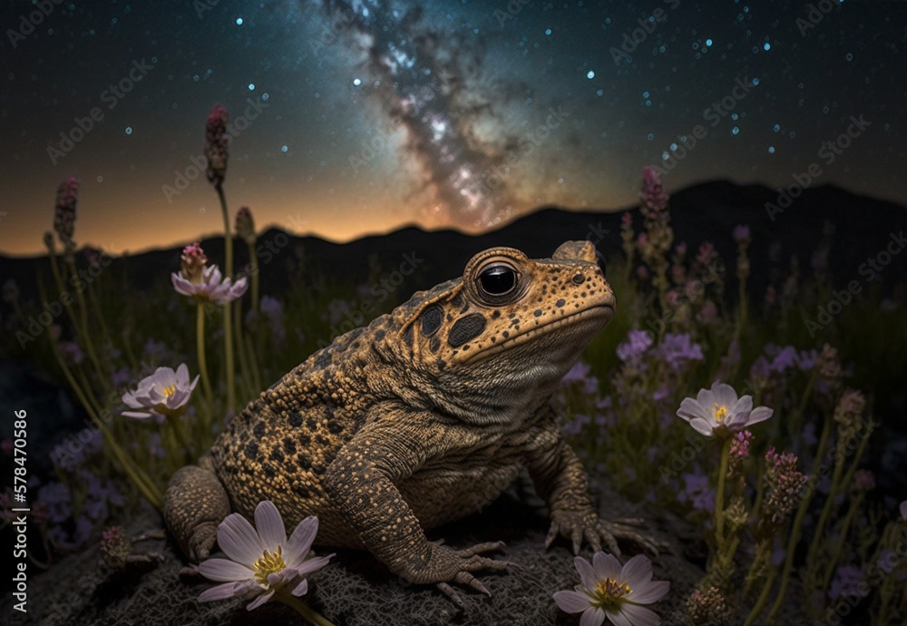 professionnal wildlife photo of a Toad among flowers,illustration ...