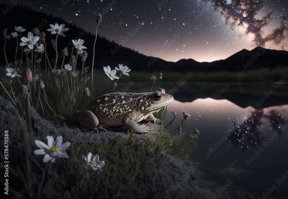 professionnal wildlife photo of a Toad among flowers,illustration ...