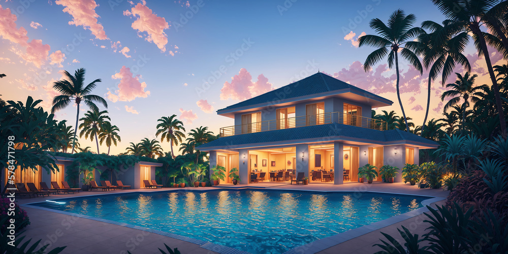 A swimming pool next to luxury bungalow or villa suitable for big party ...