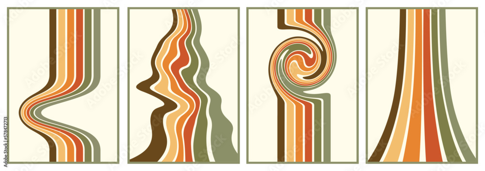 retro vintage 70s style stripes background poster lines. shapes vector ...