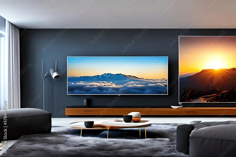 Big Tv Wall Screen In Modern Living Room, Television Set In Luxury ...