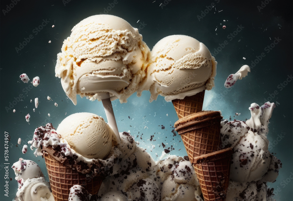 Explosion of ice cream, in a swirling tornado. Generating AI Stock ...