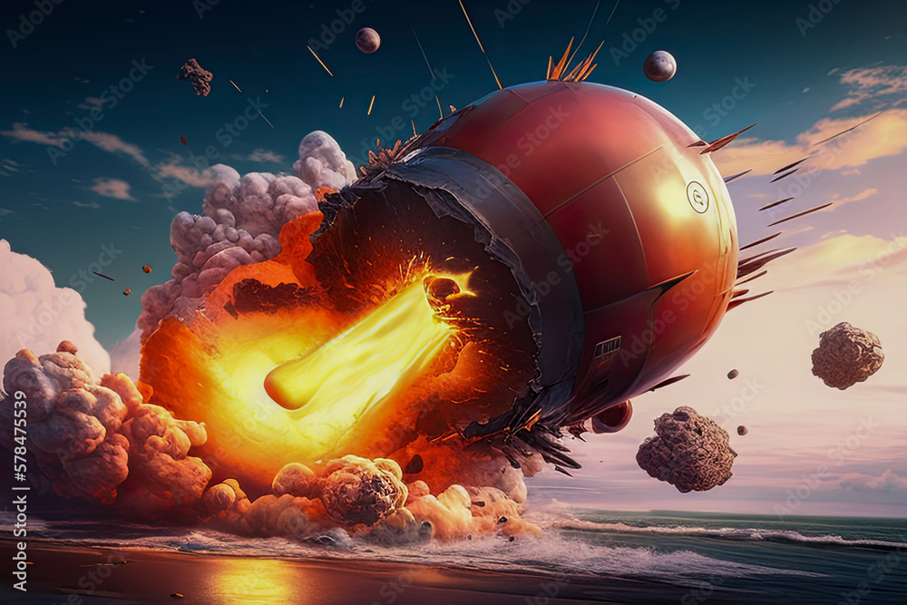 Missile hits spy balloon over the ocean, debris falling down into the ...