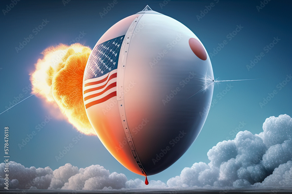 Spy balloon in the sky hit by a missile - Generative AI Stock ...