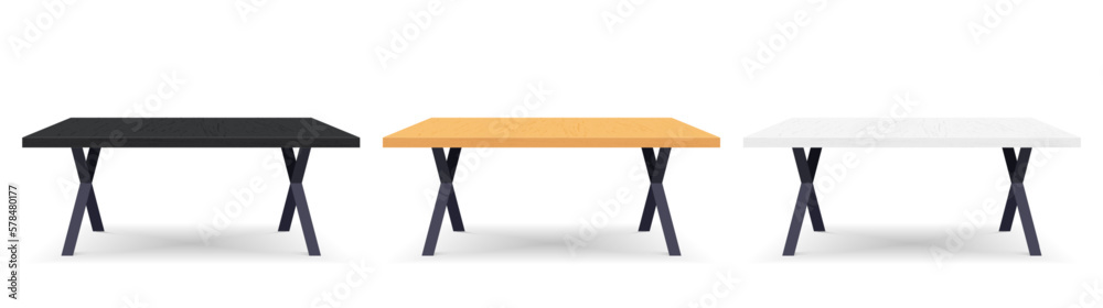 Empty wooden table set. Rectangular shaped wood tables with shadow ...