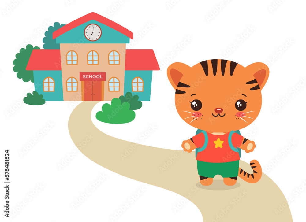Back to school kawaii tiger vector illustration. Cute tiger cub animal ...