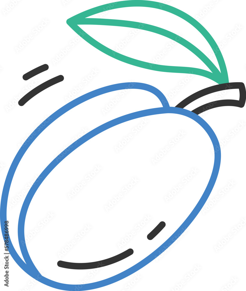 Poster Continuous plum line art Colored lines of fruit design element ...