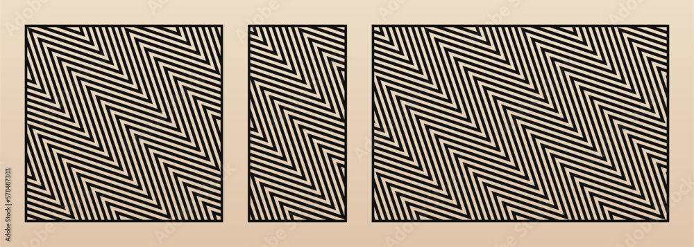 Laser cut patterns. Vector set with abstract geometric lines, diagonal ...