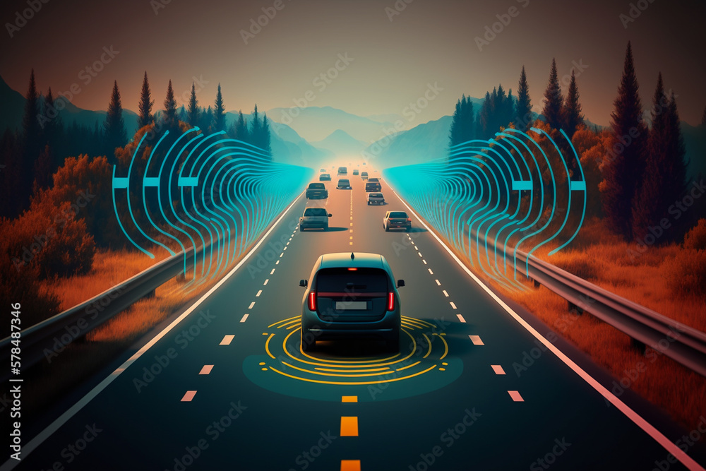 Autonomous vehicle illustration, self driving car, concept of advanced ...