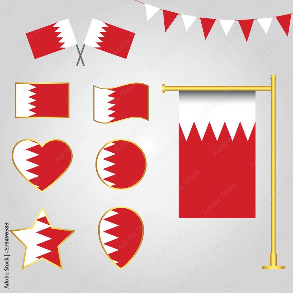 Vector collection of Bahrain flag emblems and icons in different shapes ...