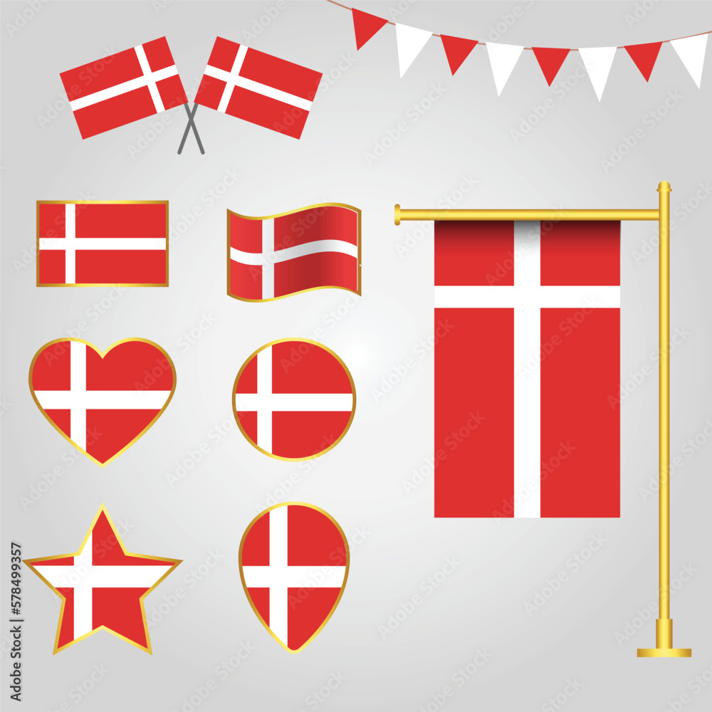 Vector collection of Denmark flag emblems and icons in different shapes ...