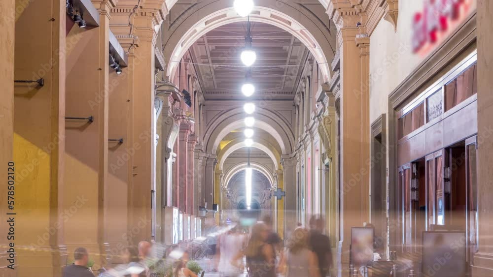 Arcade in building at Republic Square night timelapse with the arch in ...